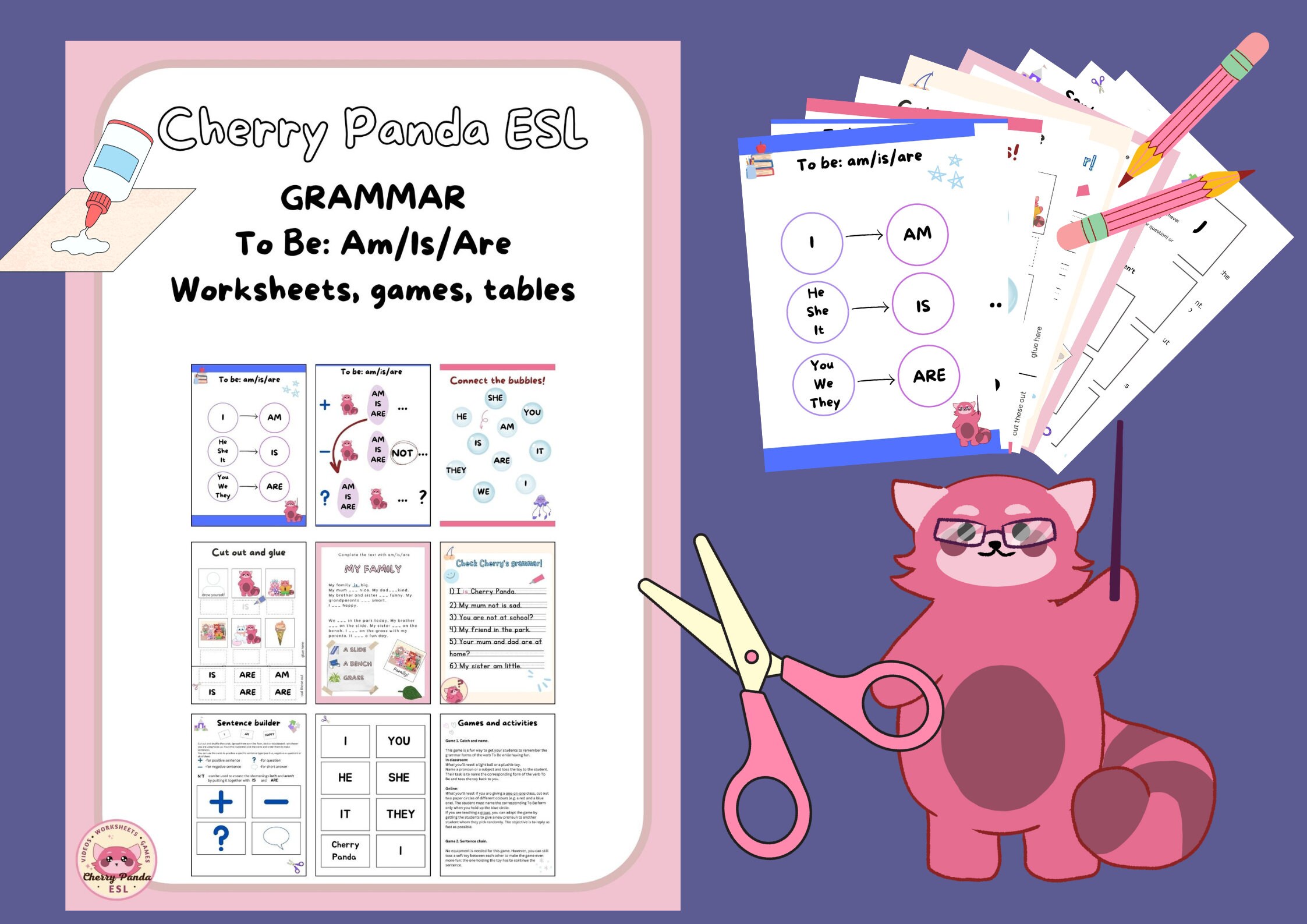 Printable PDF: ESL Grammar Worksheets, Posters and Games to Be am/is ...