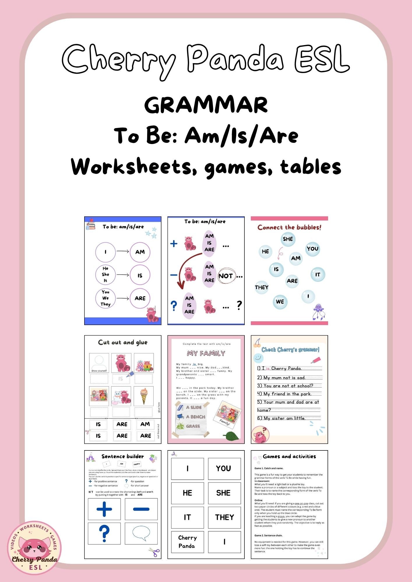 Printable PDF: ESL Grammar Worksheets, Posters and Games to Be am/is ...