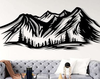 Mountains Scene Dxf , Svg , Png , Files , Mountain , Mountains , Trees ...