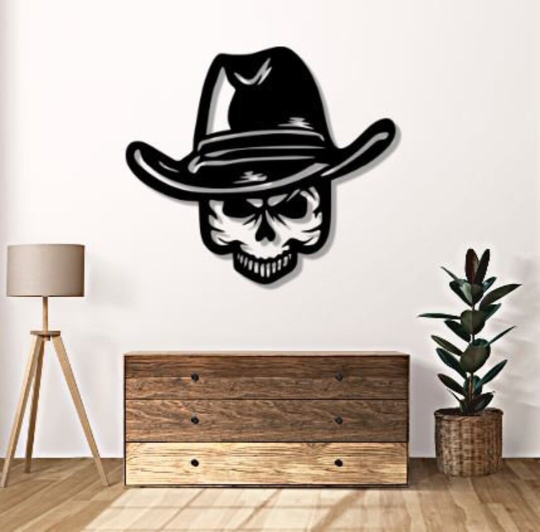 Skull Hat Svg Dxf Png Files Laser Cut File Cowboy Skull Wall Art Vinyl ...