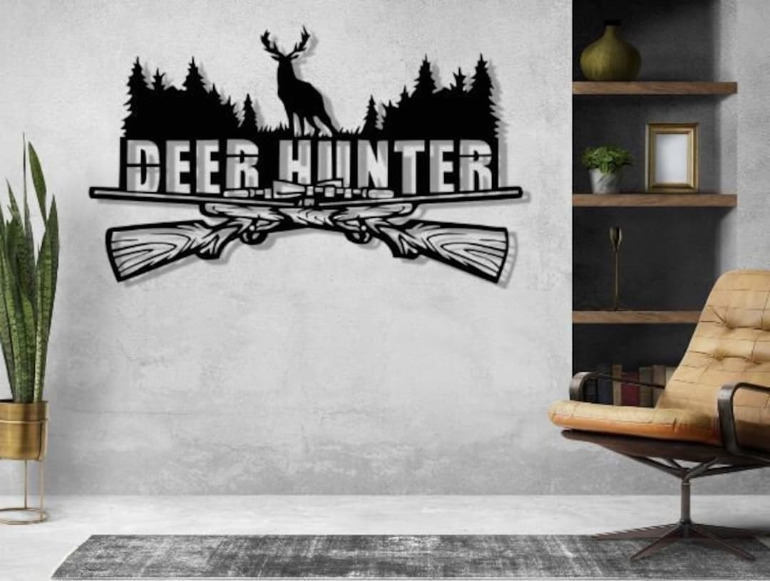Deer Hunter Svg Dxf Png Fİles , Laser Cut File Riffle Deer Forest Trees ...