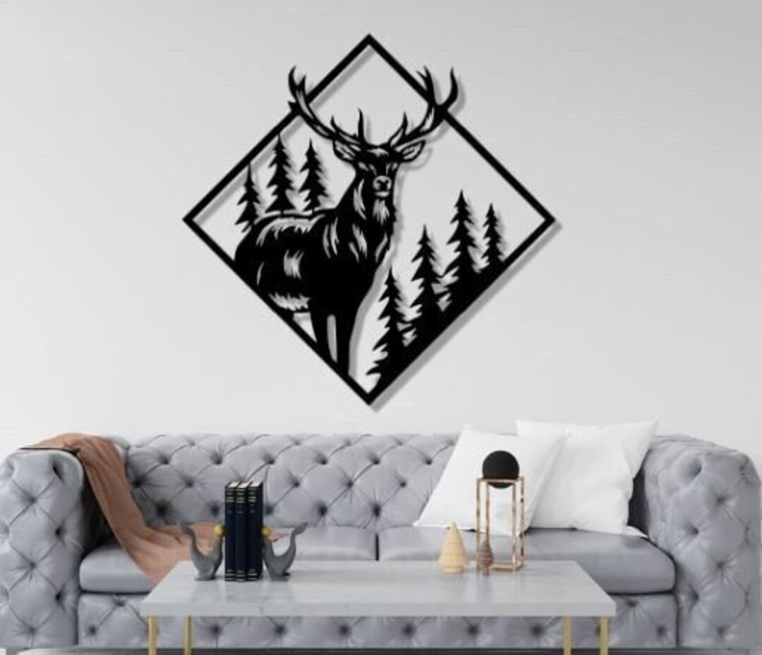 Deer Dxf Svg Png Files , Laser Cut File , Deer , Trees , Scene , Nature ...