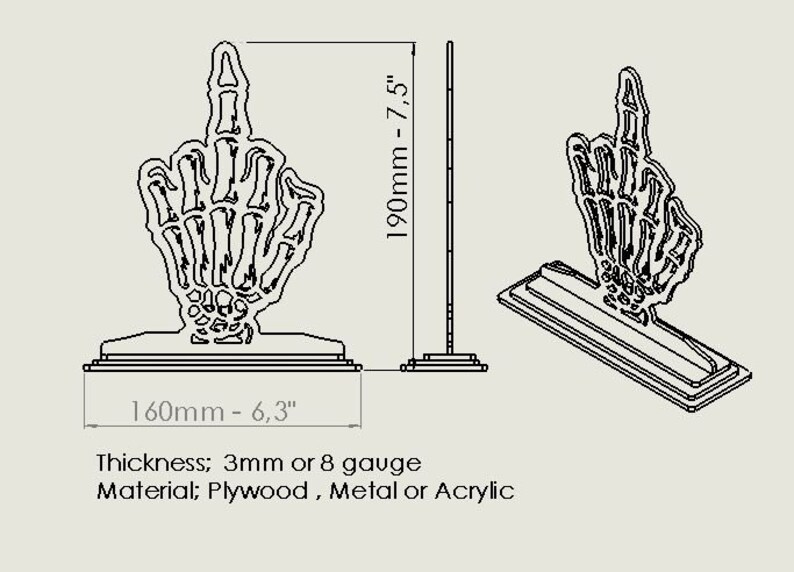 Middle Finger Svg Dxf Files Laser Cut File Skeleton Middle Finger ...