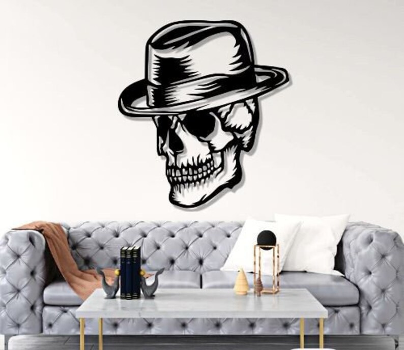 Skull Svg Dxf Png File , Laser Cut File , Wall Art , Mister Skull Hat ...