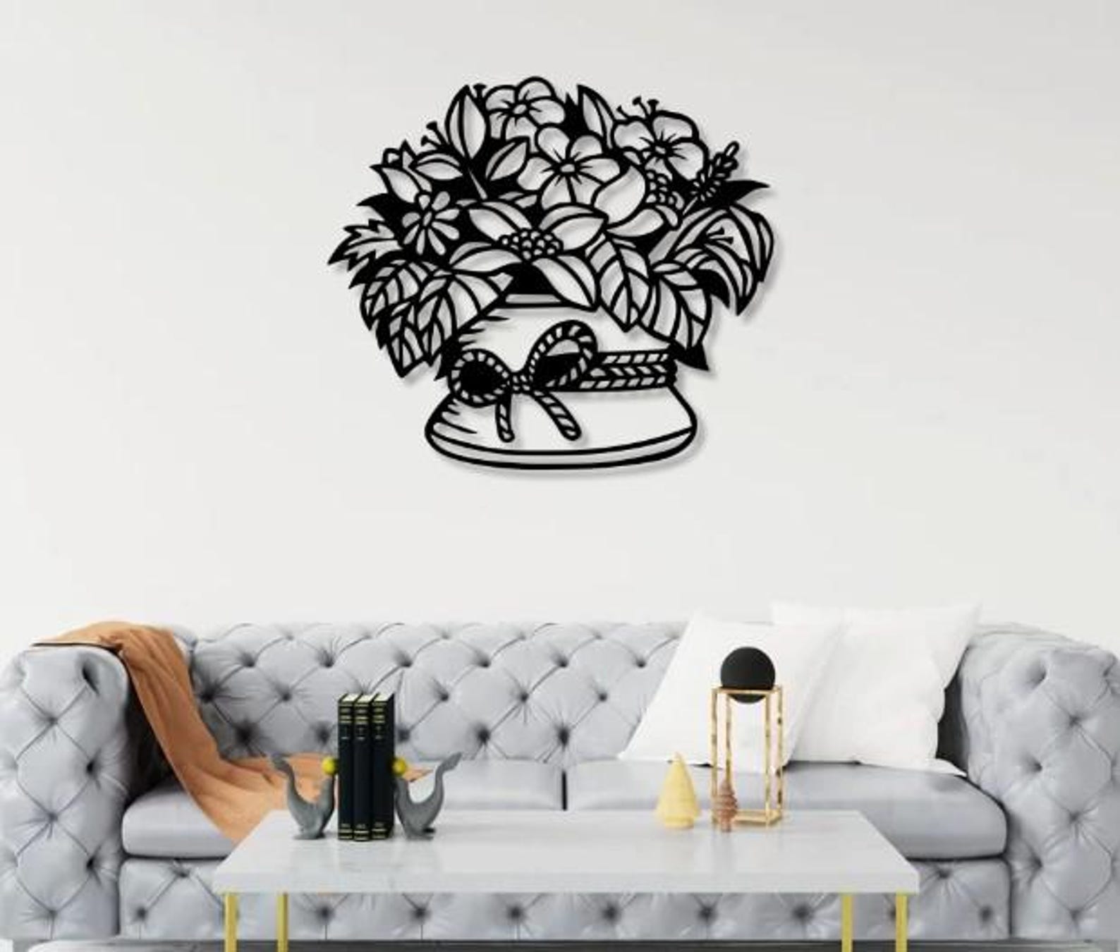 Flowers Svg Dxf Files Flower Basket Wall Art Cut File for Cnc Laser ...
