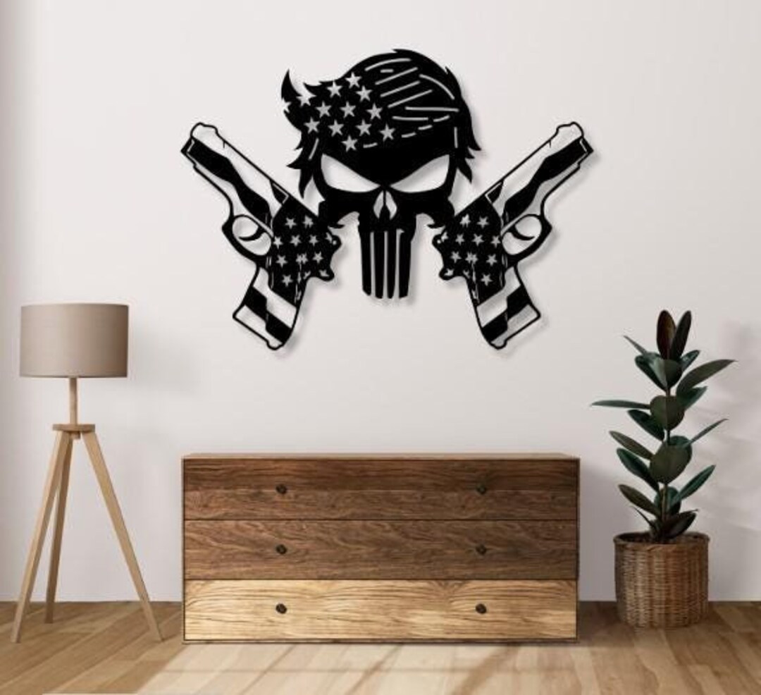 Punisher Svg Dxf Files Laser Cut File Vector American Flag Gun Wall ...