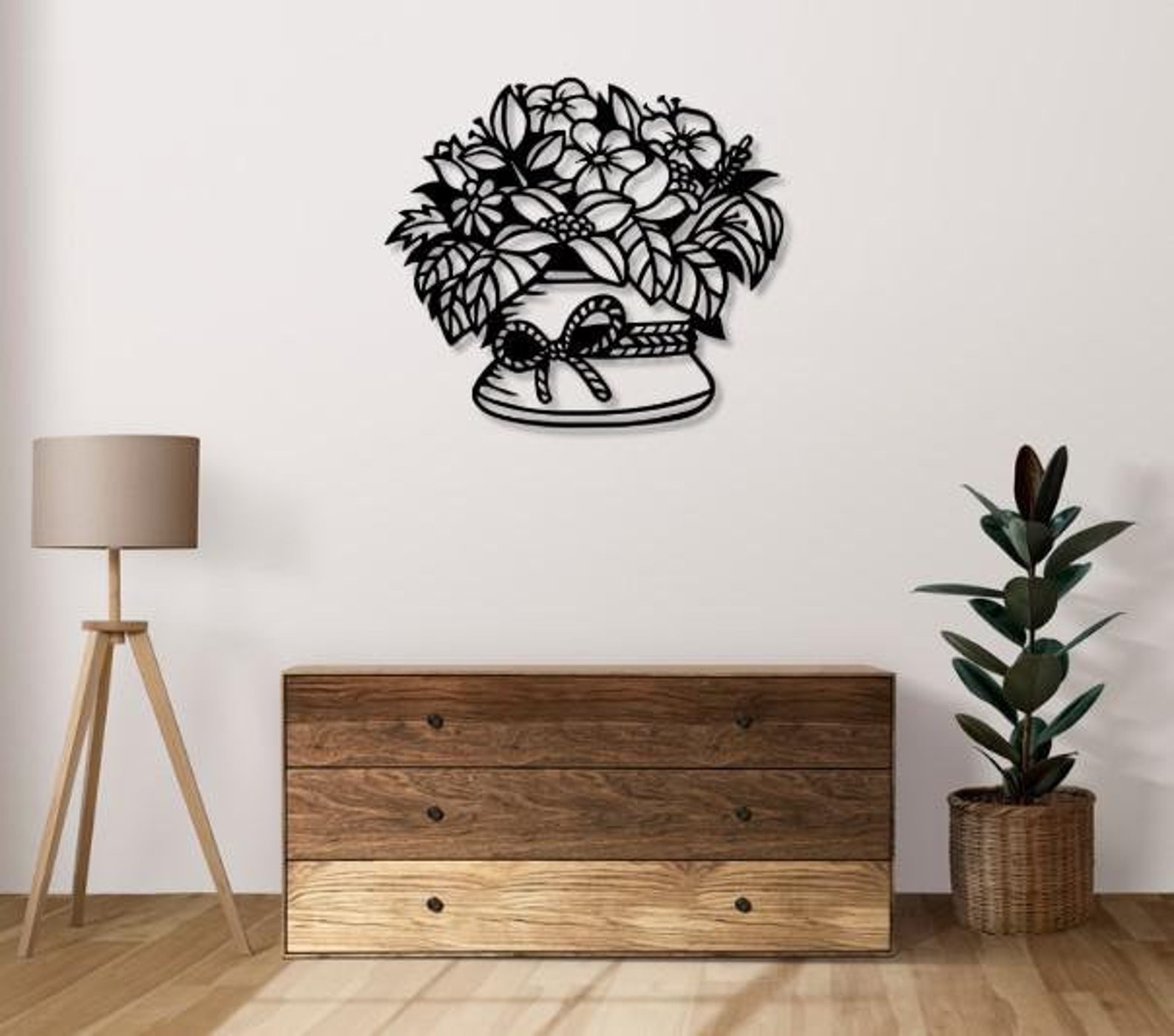 Flowers Svg Dxf Files Flower Basket Wall Art Cut File for Cnc Laser ...