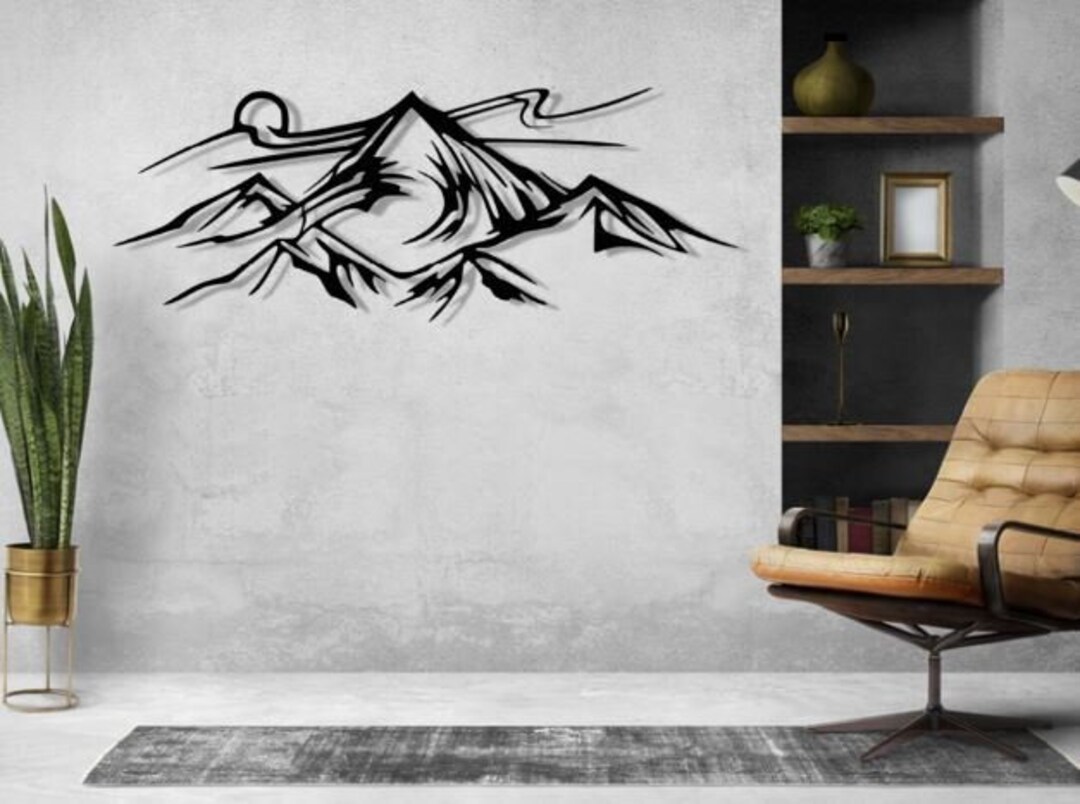 Mountains Svg Dxf Files , Laser Cutting Mountain Scene Sky Sun Clouds ...