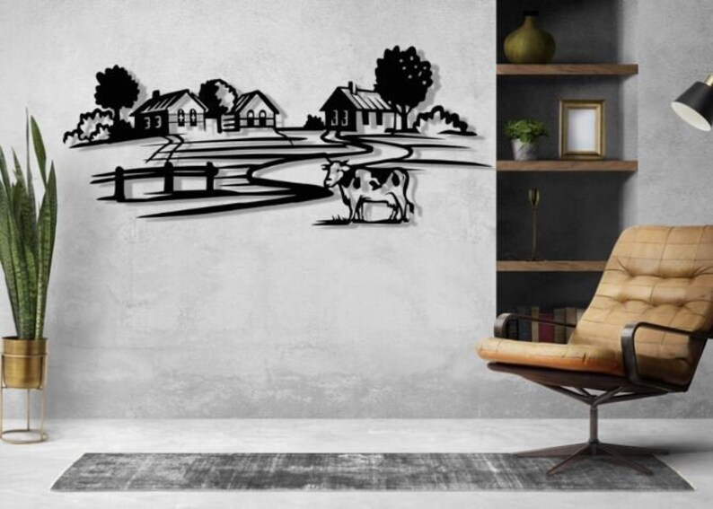 Farm Svg Dxf Png Files , Laser Cut File , Farm House Barn Cow Trees ...