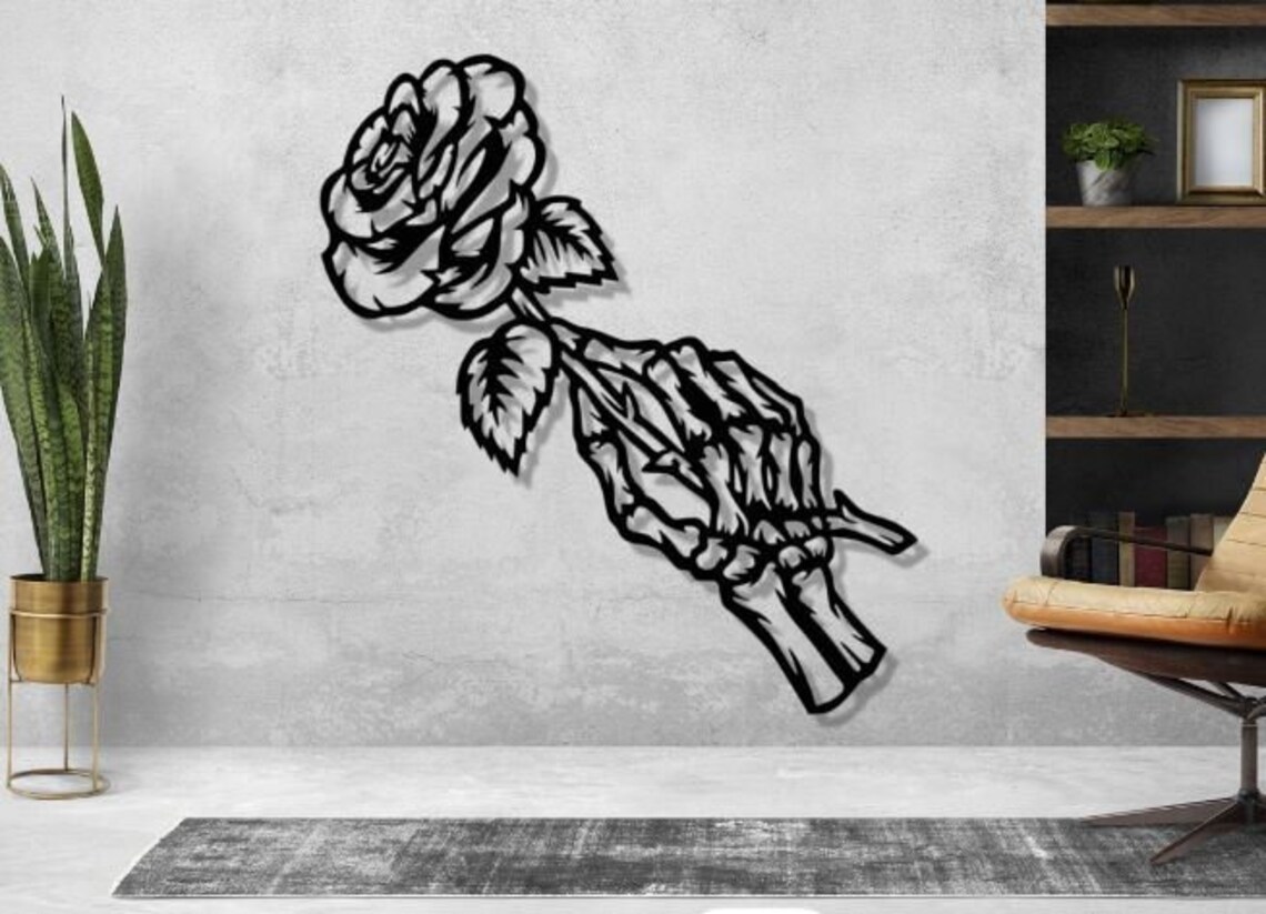 Rose Skeleton Svg Dxf Png Files ,laser Cut File Rose Hand Skeleton ...