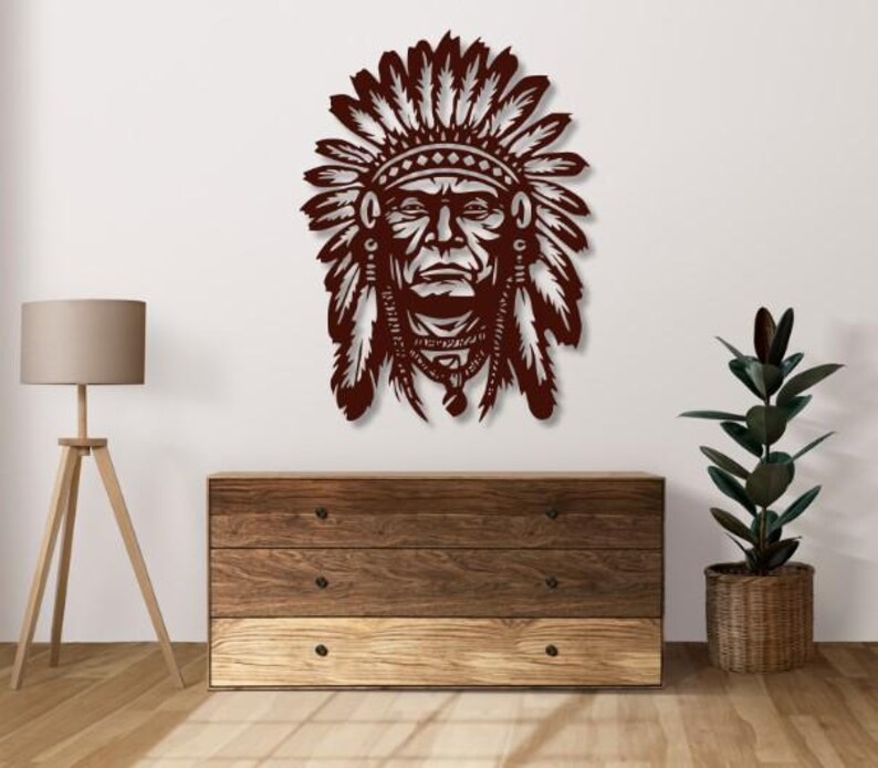 Indian Chief Svg Dxf Png Files Native American Wall Art Cut Digital ...