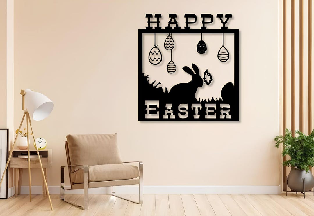 Happy Easter Laser Cut File, Rabbit & Egg Wall Art (SVG DXF PNG) - Etsy