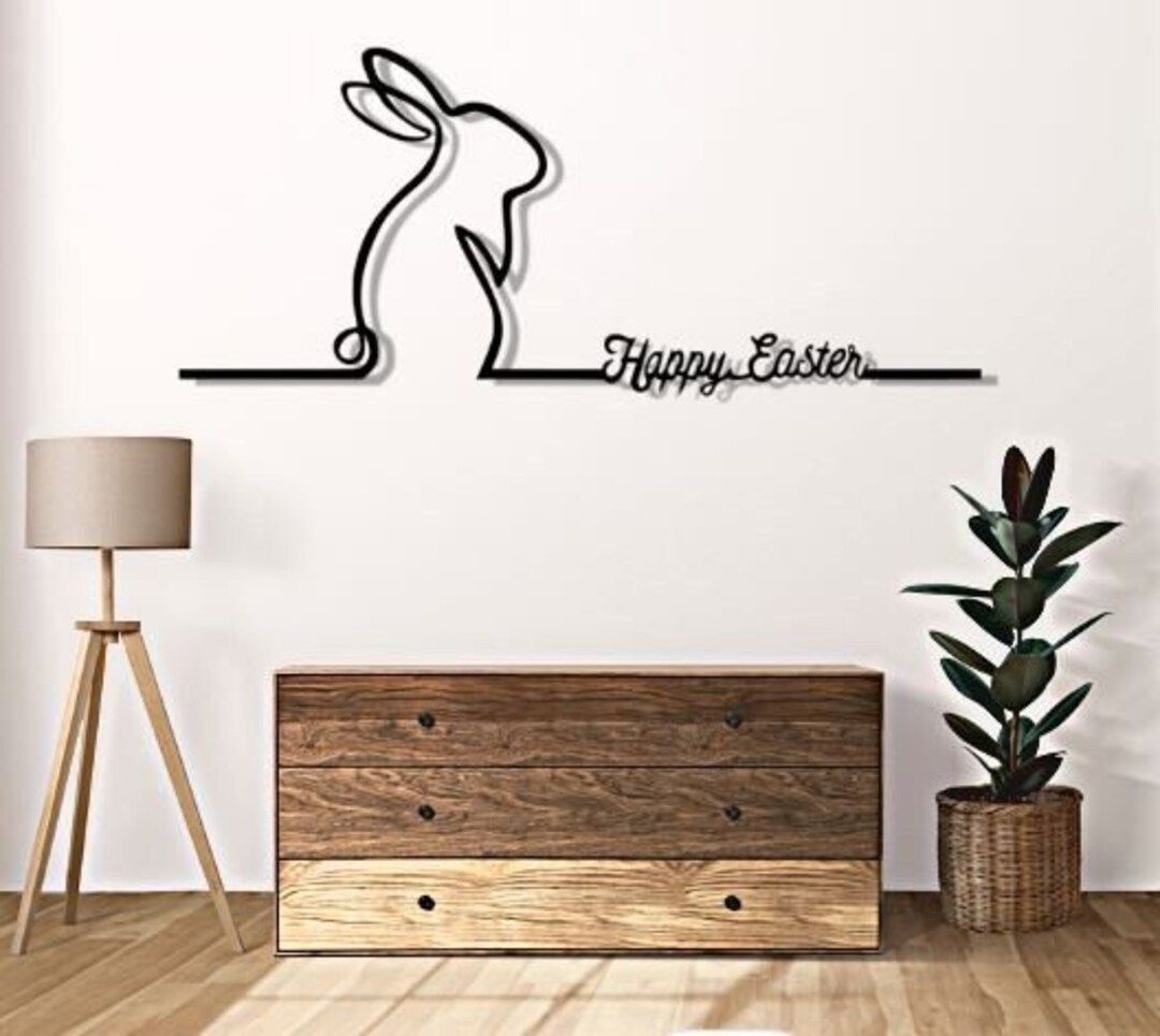 Happy Easter Svg Dxf Png Files , Laser Cut File , Rabbit , Text , Wall ...