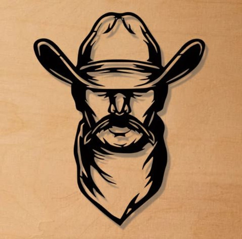Cowboy Svg Dxf Files , Laser Cut File , Western Cowboy Hat Face Wall ...
