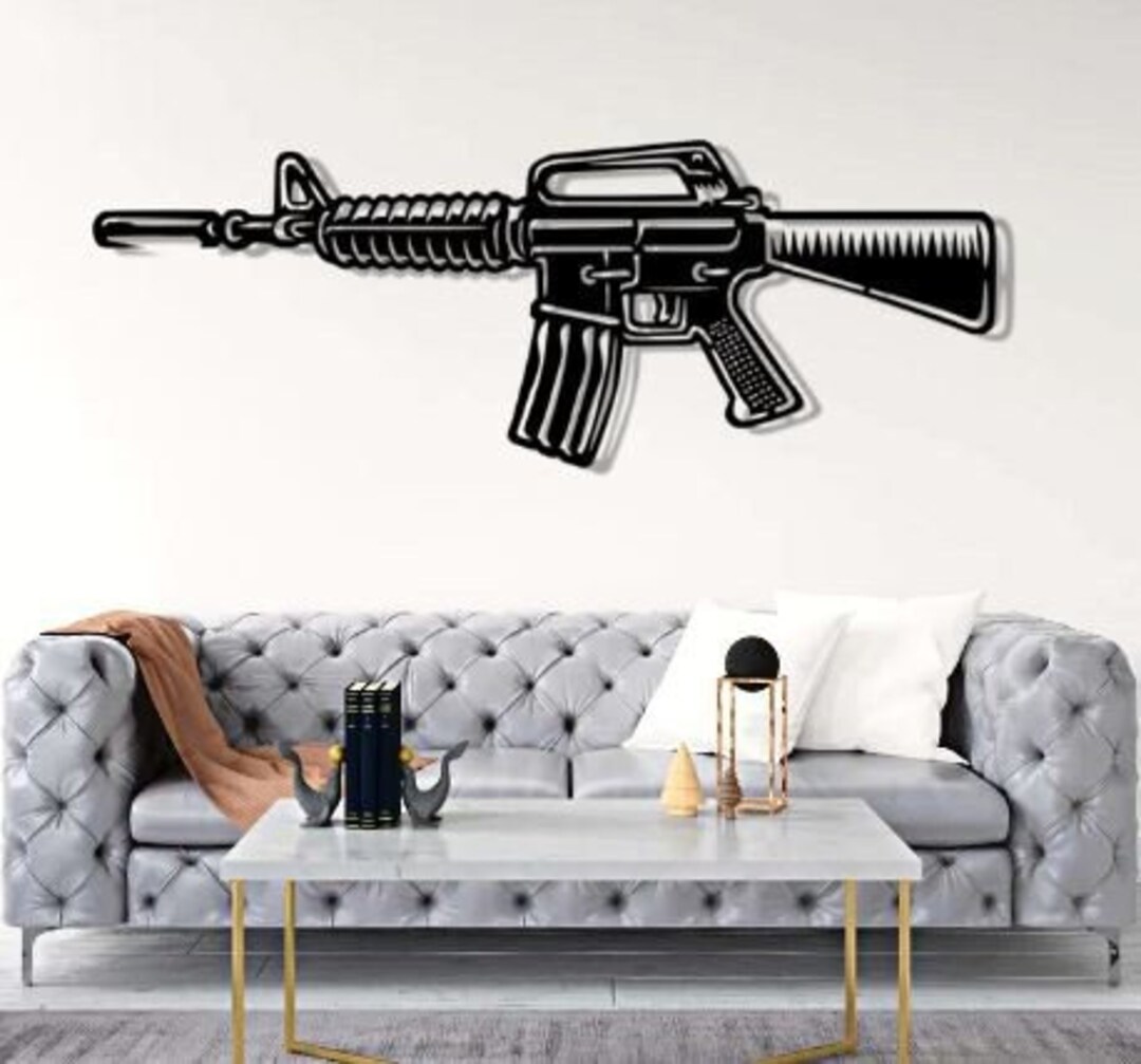 Riffle Svg Dxf Png Files Laser Cut File Gun Submachine Automatic Wall ...