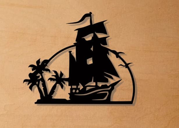 Sailing Ship Svg Dxf Fles , Laser Cut , Palm Trees Sea Scene Wall Decor ...