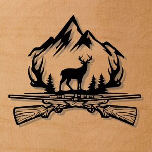 Hunt Svg Dxf Png Files , Laser Cut File Deer Mountain Riffle Gun Hunter ...