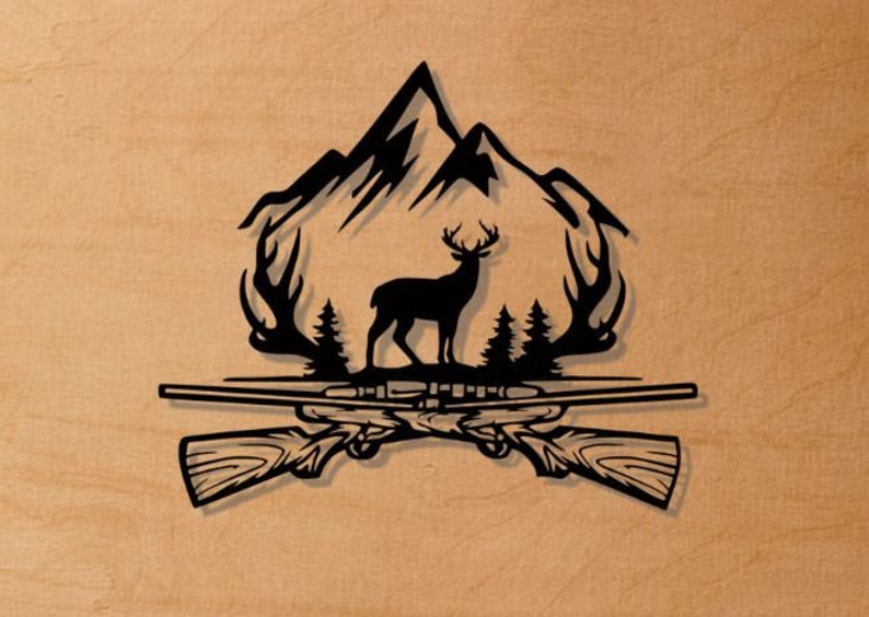 Hunt Svg Dxf Png Files , Laser Cut File Deer Mountain Riffle Gun Hunter ...