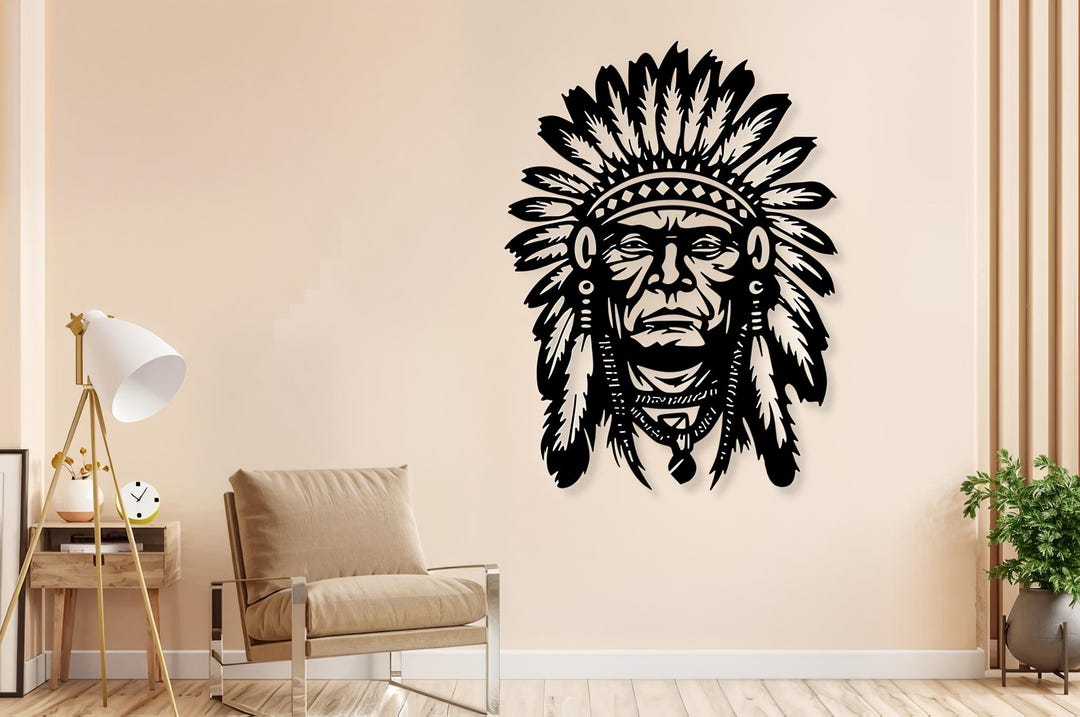 Indian Chief Svg Dxf Png Files Native American Wall Art Cut Digital ...