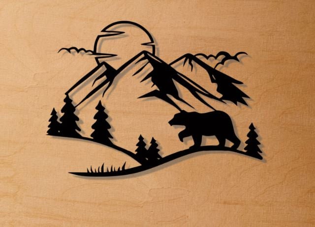 Nature Scene Svg Dxf Png Files , Laser Cut File , Nature Mountain Trees ...