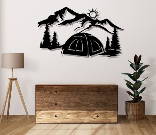 Camping Svg Dxf Files Camp Scene Natue Mountain Tent Cut File for Cnc ...