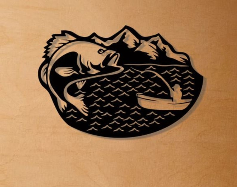 Fish Svg Dxf Files , Fisher Lake Sea Mountain Scene Wall Art Decor Cut ...