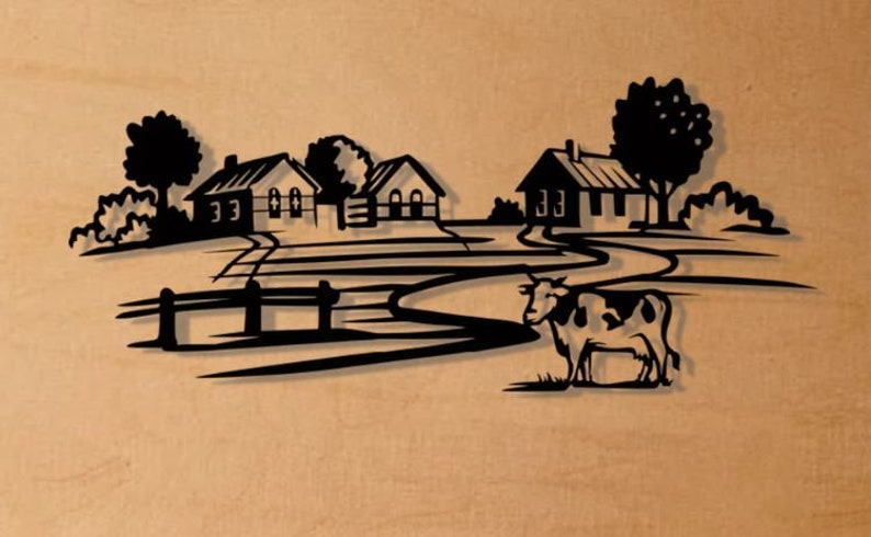 Farm Svg Dxf Png Files , Laser Cut File , Farm House Barn Cow Trees ...