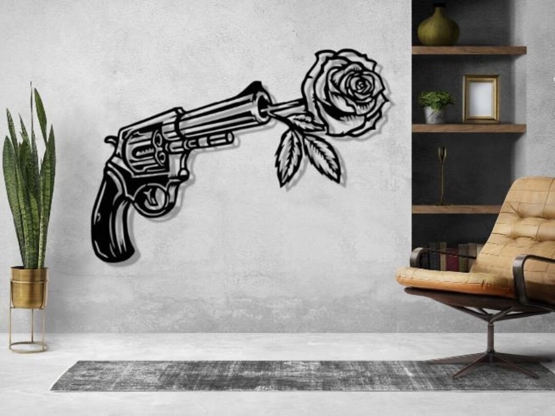 Revolver Rose Svg Dxf Png Files , Laser Cut File , Gun Flower Love ...