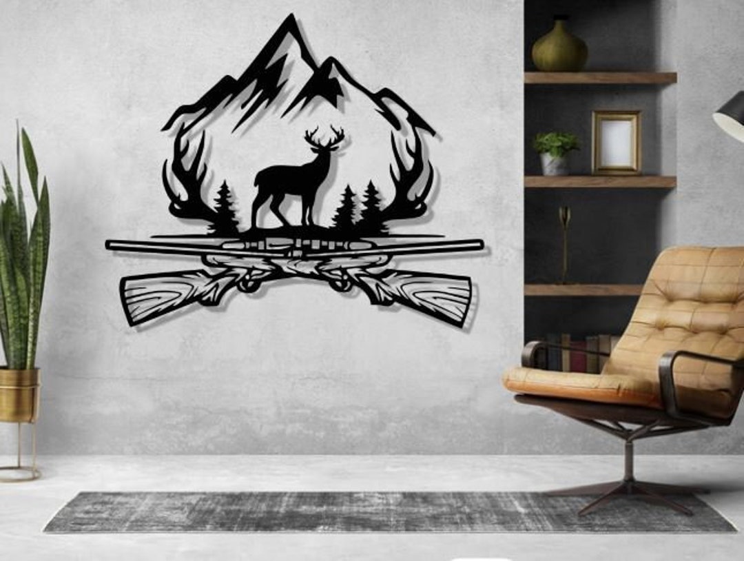 Hunt Svg Dxf Png Files , Laser Cut File Deer Mountain Riffle Gun Hunter ...