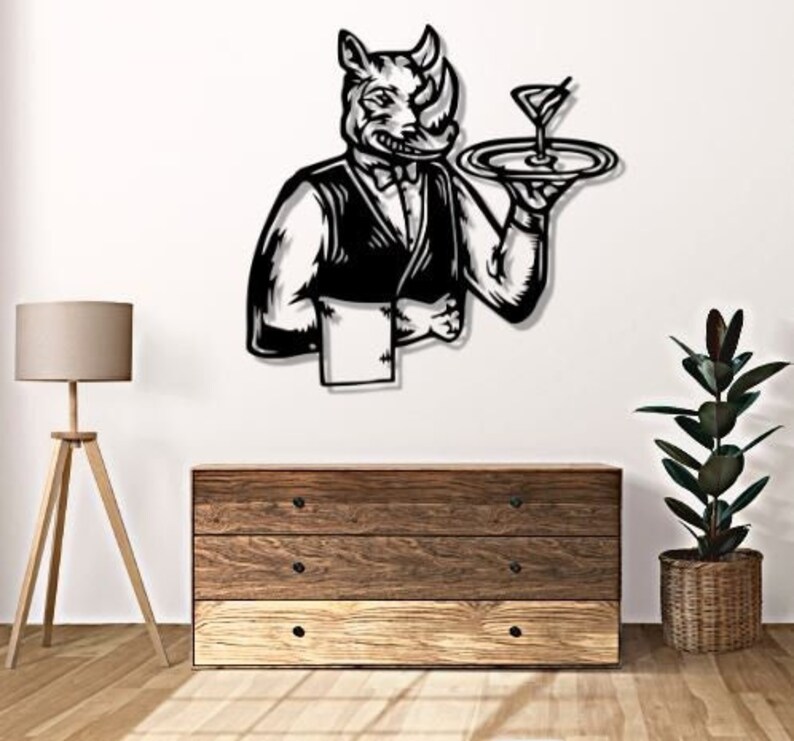 Rhinoceros Svg Dxf Png Files Laser Cut File Rhino Waiter Vinyl Wall Art ...