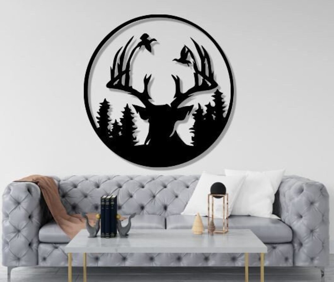 Deer Svg Dxf Png Files , Laser Cut File , Deer Nature Trees Birds Scene ...