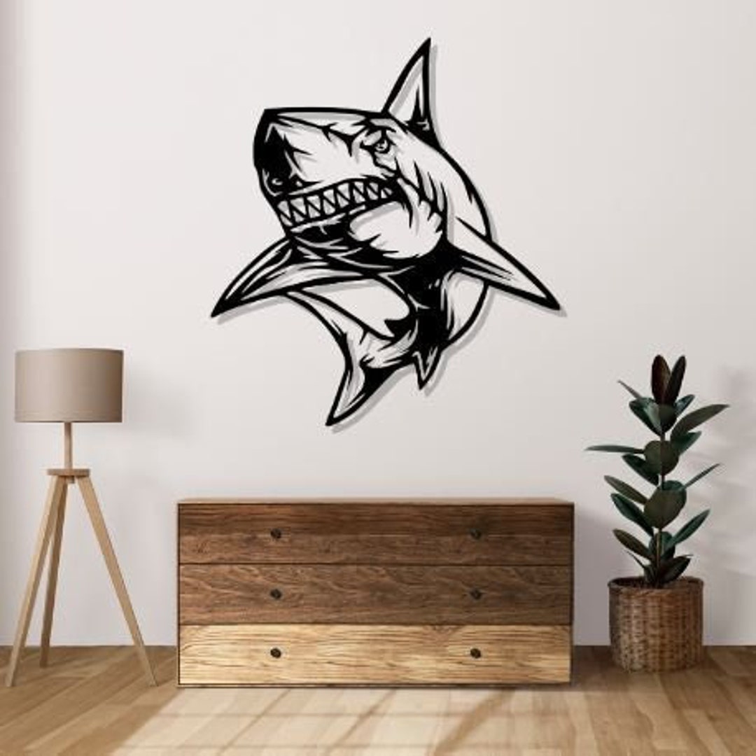 Wild Shark Svg Dxf Png Files Laser Cut File Sharks Jaws for Wall Art ...
