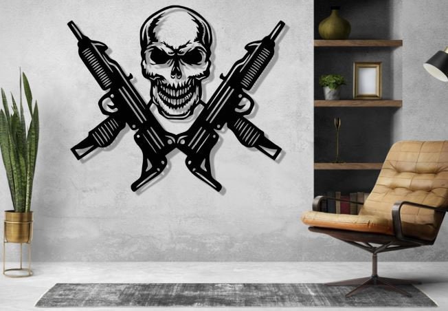 Skull Guns Svg Dxf Files Skull Weapon Gun Wall Decor Cut - Etsy