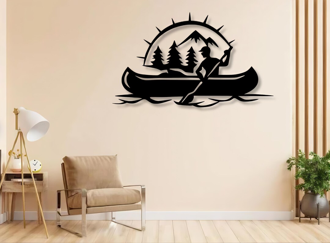 Canoe Svg Dxf Png Files , Laser Cut File , Canoe , Boat , Scene , Lake ...