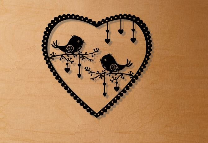 Birds Heart Love Svg Dxf Png Files , Laser Cut File , Branch Flowers ...