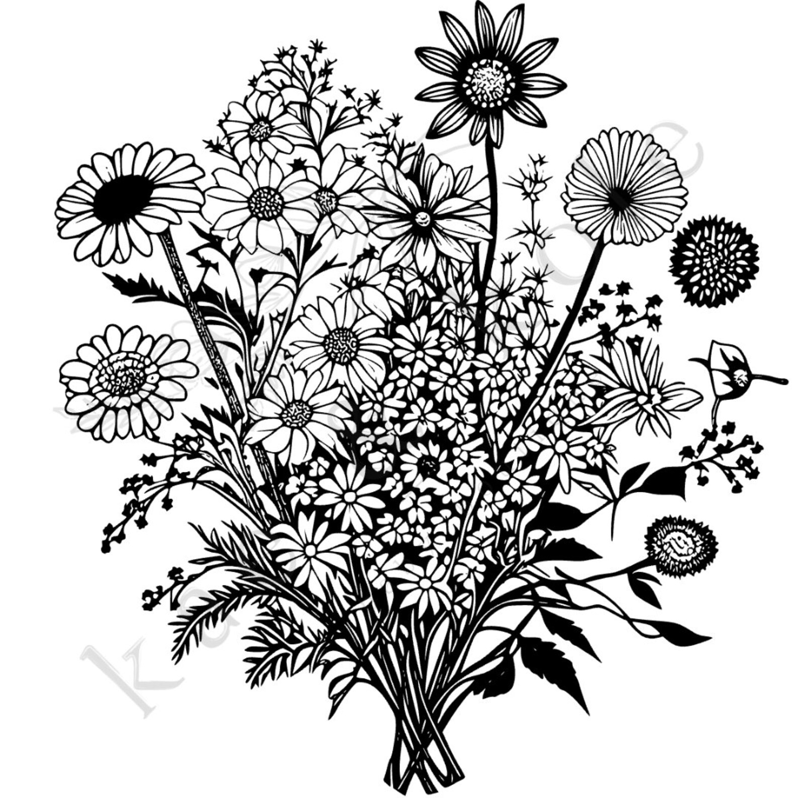 Wildflower Bouquet SVG Daisies PNG - Instant Download - Etsy