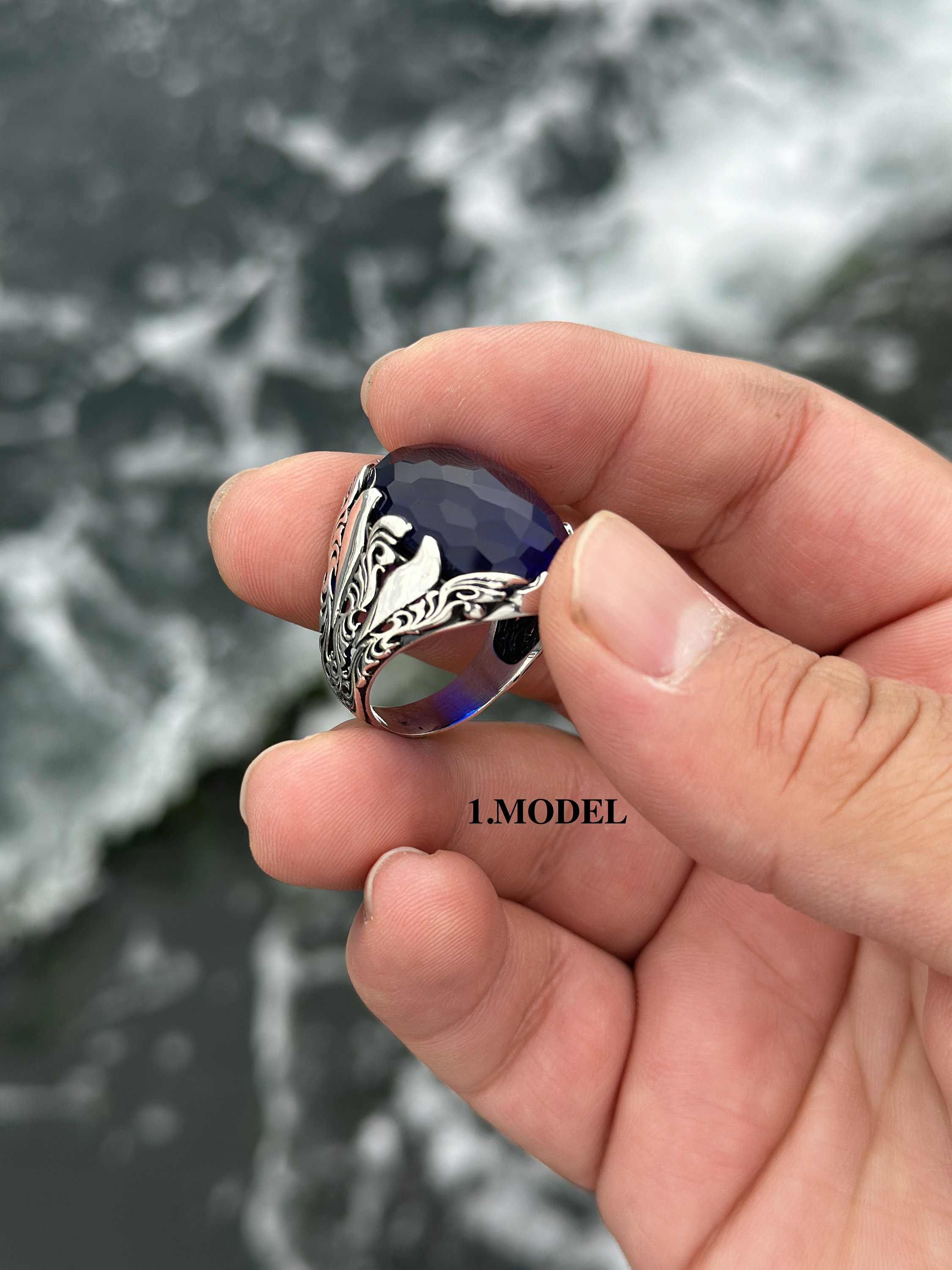 Sterling Silver Chunky Stone Ring, Lapis Lazuli Ring for Men, Silver ...