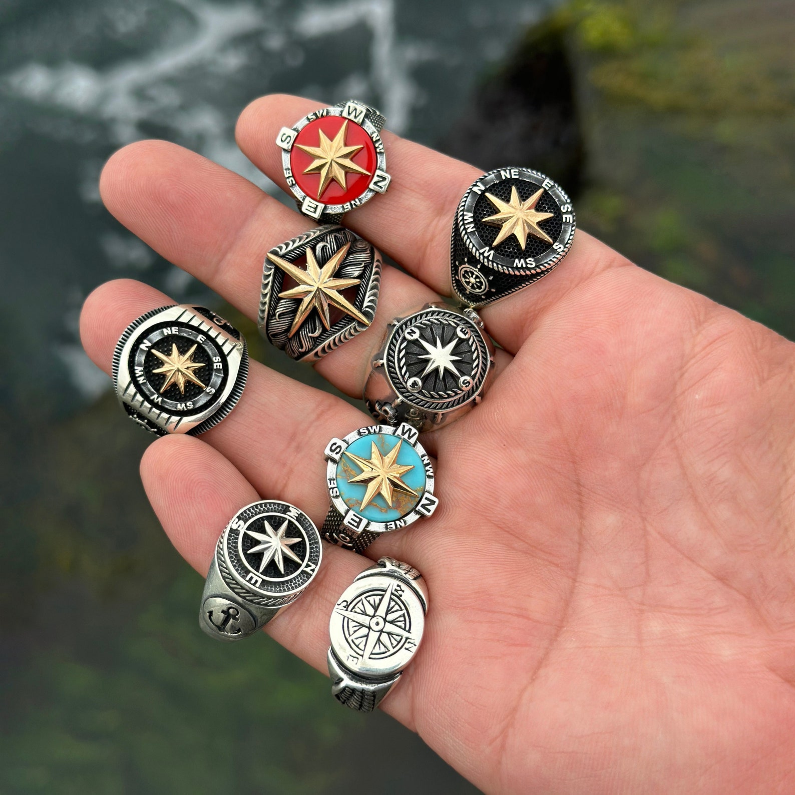 Sterling Silver Compass Ring: Nautical North Star Jewelry - Etsy