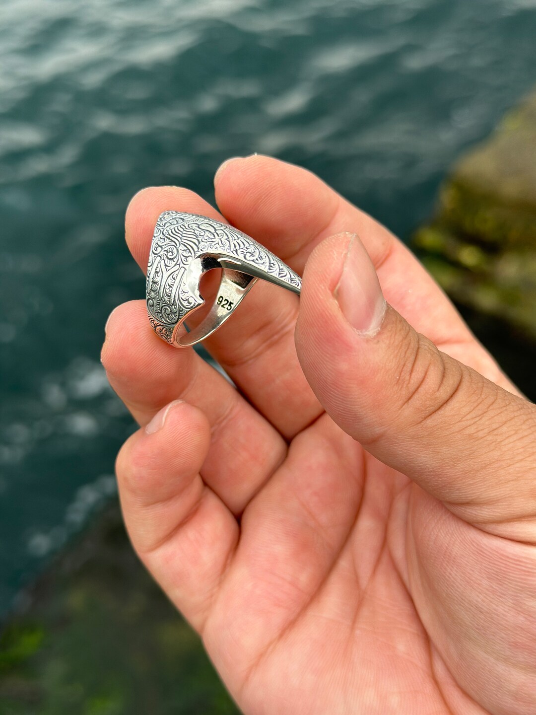 Sterling Silver Hand Engraved Archer Ring, Thumb Silver Men Ring ...