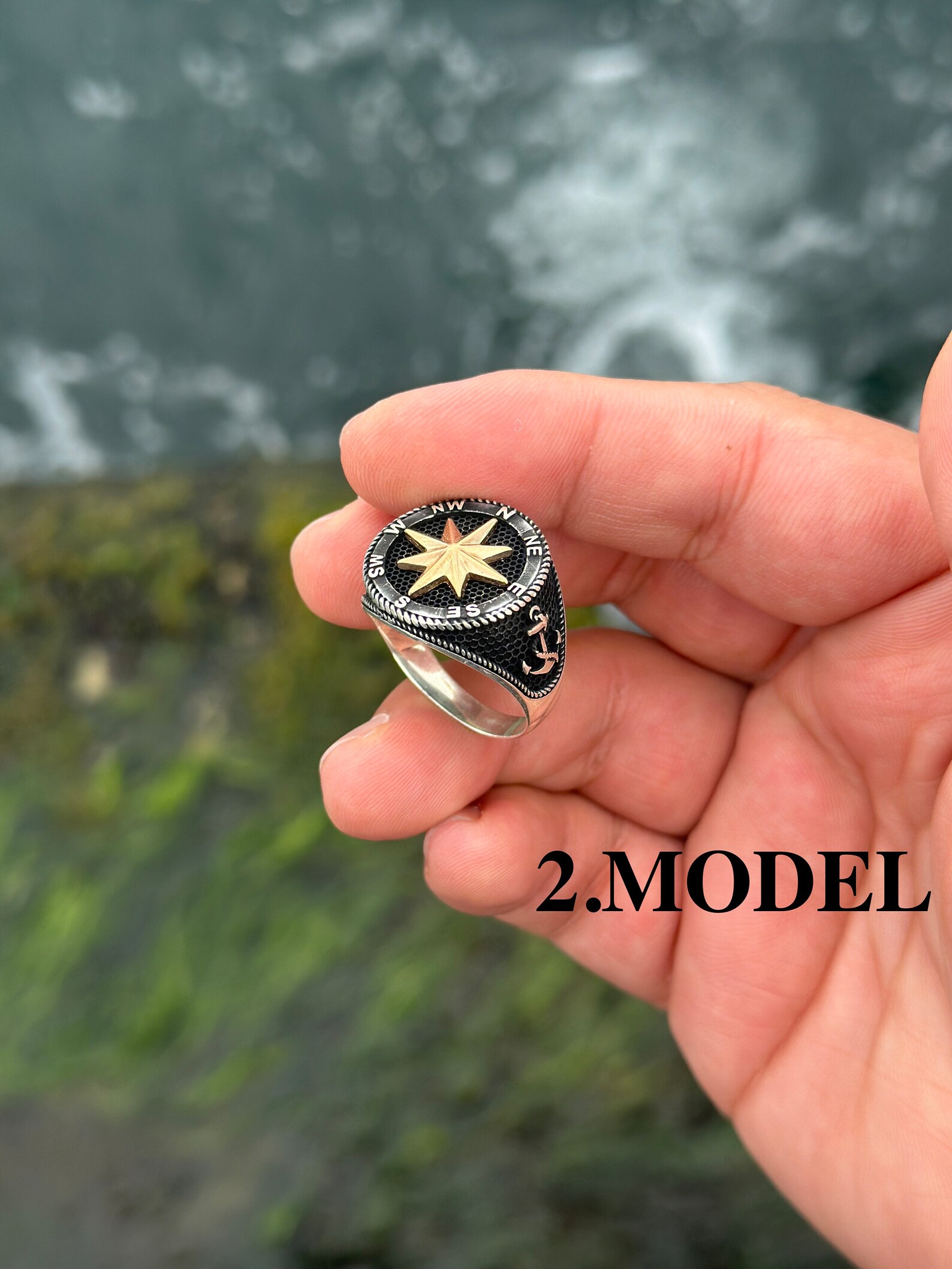 Sterling Silver Compass Ring: Nautical North Star Jewelry - Etsy