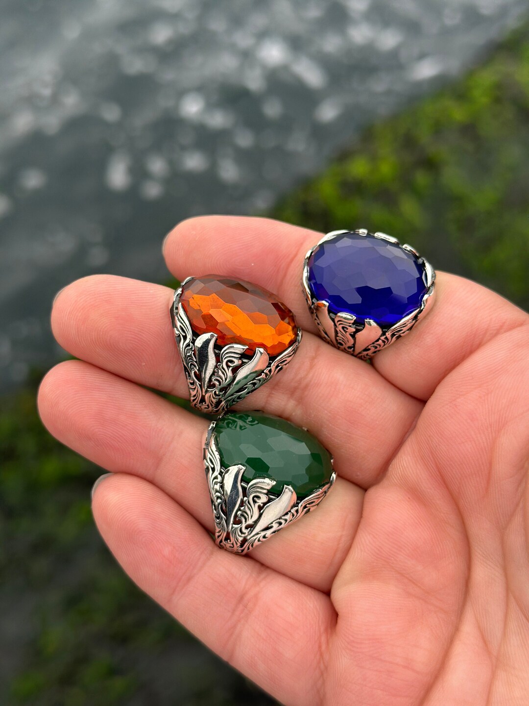 Sterling Silver Chunky Stone Ring, Lapis Lazuli Ring for Men, Silver ...