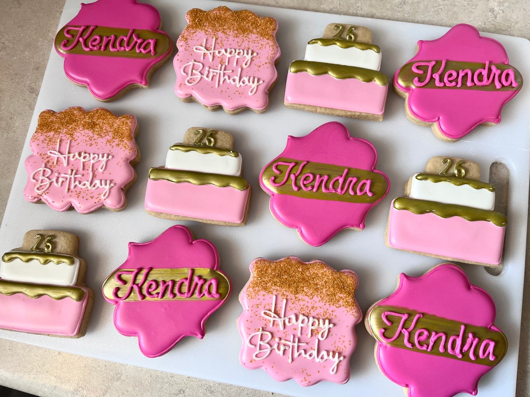Pink and Gold Birthday Cookies FREESHIPPING - Etsy