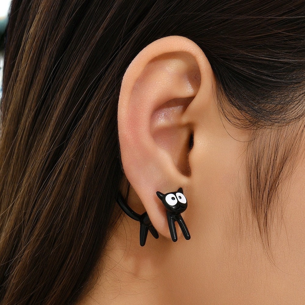 Cat Earrings Black Cat Earrings Push Back Earrings Animal - Etsy