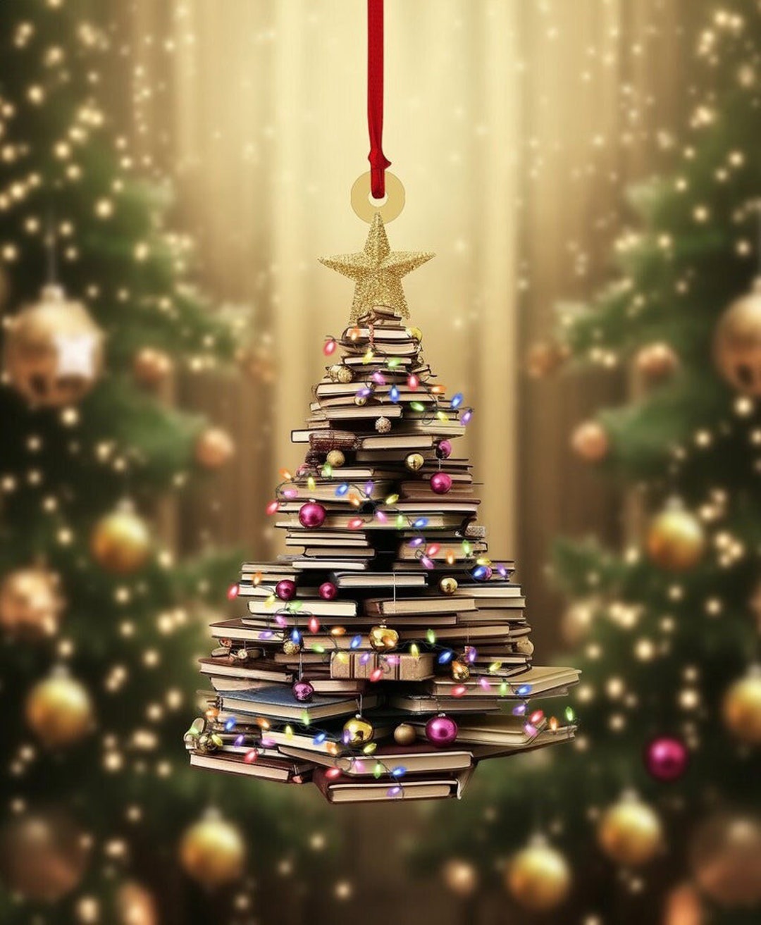 Personalized Christmas Book Tree 2 Sided Ornament Custom Book - Etsy