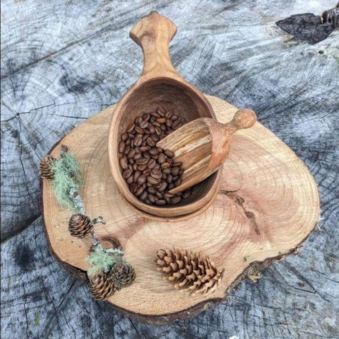 Hand Carved Wooden Scoop - Rustic Kitchen Utensil for Baking and ...