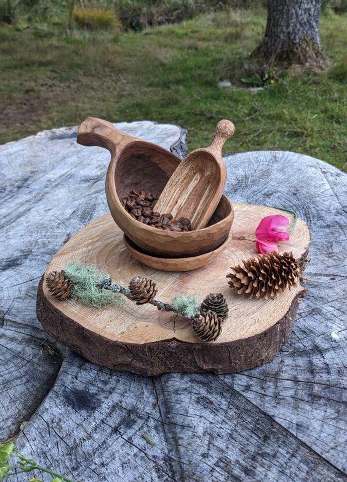 Hand Carved Wooden Scoop - Rustic Kitchen Utensil for Baking and ...