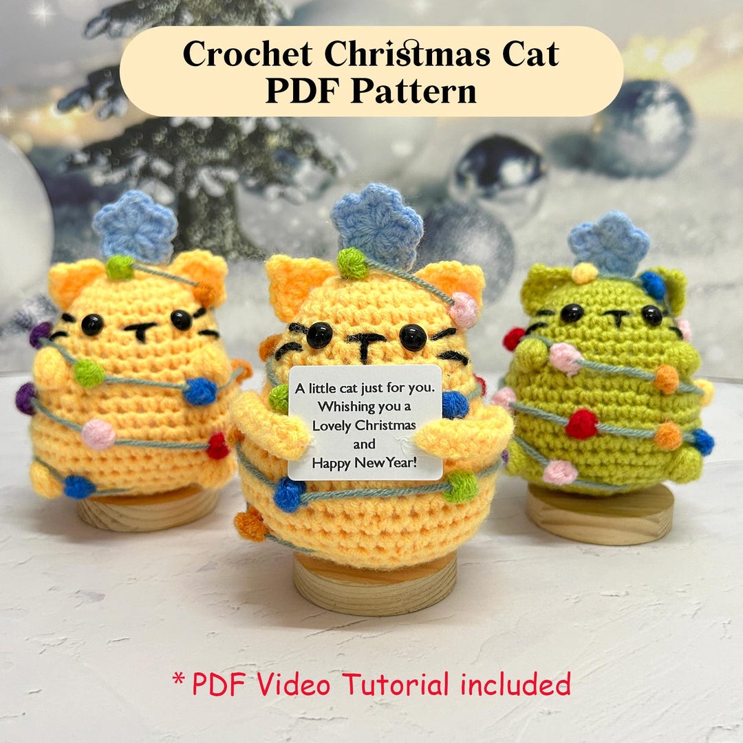 PDF PATTERN ONLY Crochet Christmas Cat Pattern Video Tutorial Included ...
