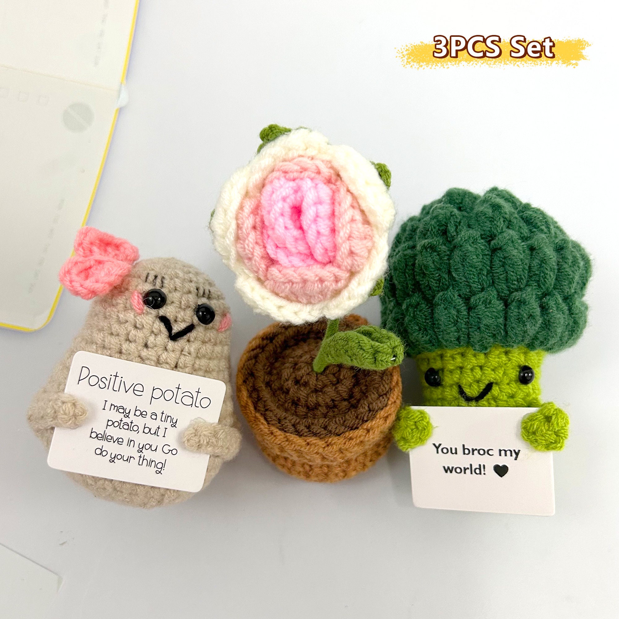 Positive Potato/broccoli and Flower Plant,desk Decor,gift for Friend ...