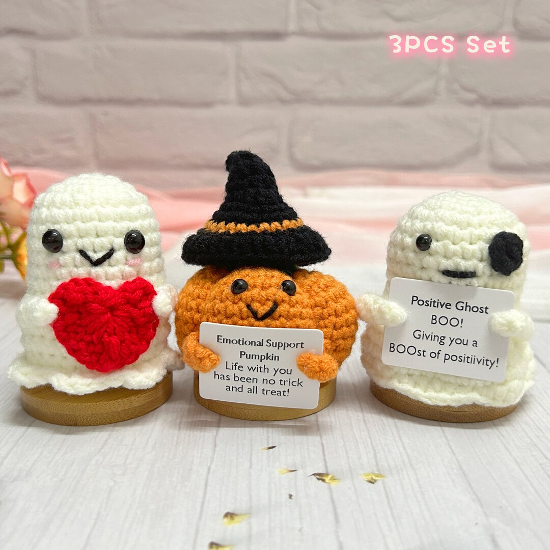 Halloween Crochet Pumpkin,positive Ghost,halloween Cute Ghost With ...