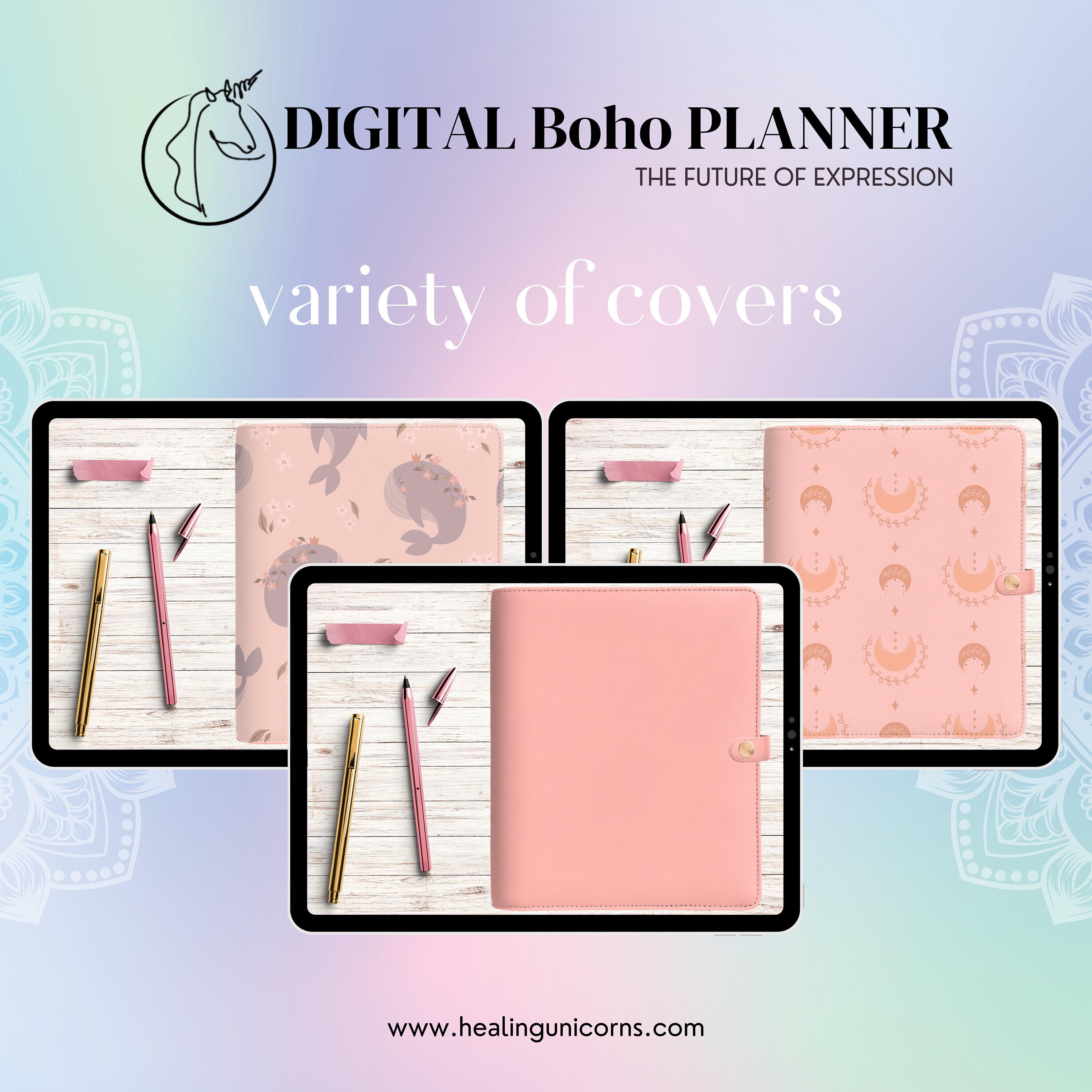 Boho Digital Planner I Pink Digital Planer I Monthly Weekly Planner I ...